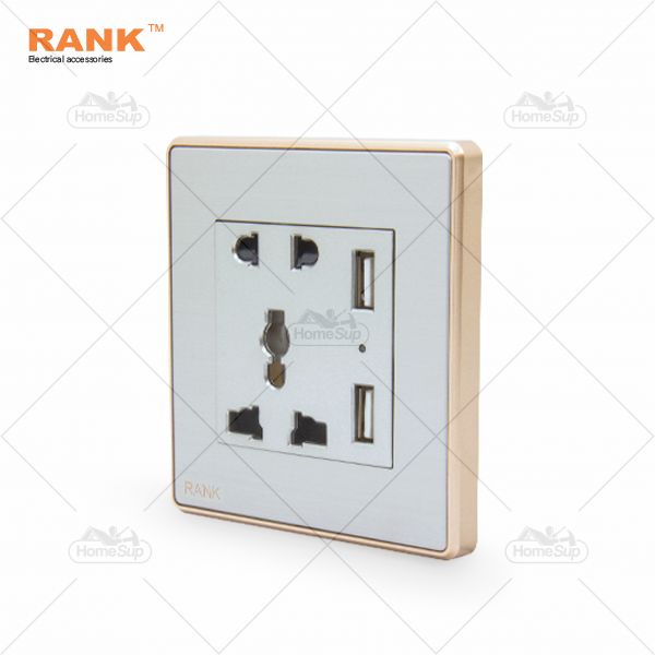 Rank GENOA 13A 1 Gang Universal Socket with 2.4 Socket - Silver